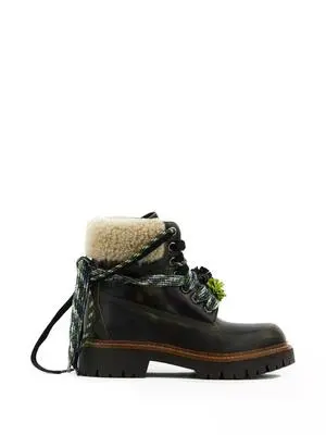 Elena Iachi Lace-up Shearling-trim Boots - Black