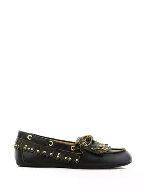 BIBI LOU Aurelie Fringed Leather Loafers - Black