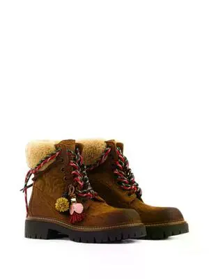 Elena Iachi Pom-pom Lace-up Ankle Boots