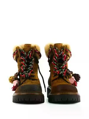 Elena Iachi Pom-pom Lace-up Ankle Boots