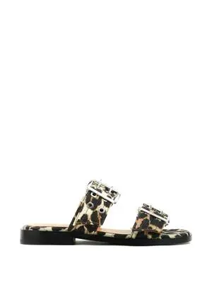 GANNI Leopard-print Buckle-fastening Sandals - Neutrals