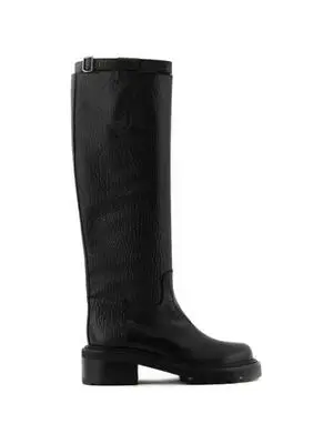 PAUL WARMER Elephant Grained Leather Boots - Black