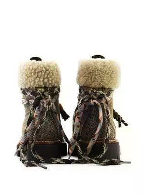 Elena Iachi Lace-up Shearling-trim Ankle Boots