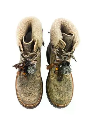 Elena Iachi Lace-up Shearling-trim Ankle Boots