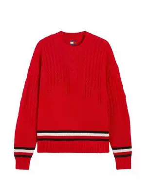 TOMMY HILFIGER Cable-knit Striped Sweater - Red
