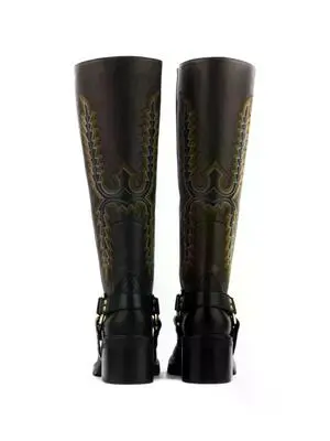 Elena Iachi Embroidered Harness Knee-high Boots