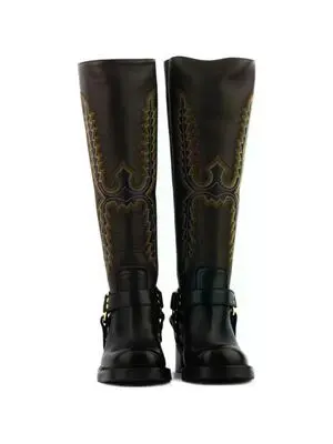 Elena Iachi Embroidered Harness Knee-high Boots