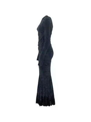 Alberta Ferretti Crushed-velvet Lace-trim Dress