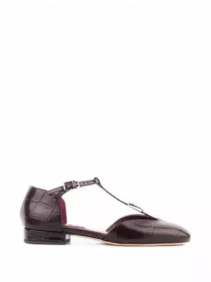 MOROBÉ Florence Crocodile-embossed Leather Mary-jane Pumps - Red