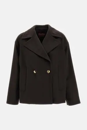 MAX MARA STUDIO Double-breasted Pure Wool Drap Peacoat - Multicolor