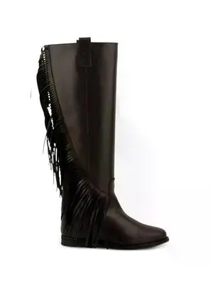 PAUL WARMER Fringe-trim Leather Boots - Brown