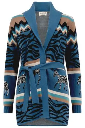 SUGARHILL BRIGHTON Saira Belted Cardigan Desert Zebra - Blue