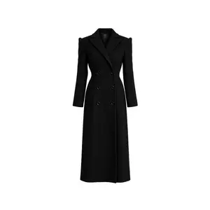 AVENUE N°29 Wool Double Breasted Long Coat - Black