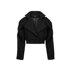 AVENUE N°29 Gathered Raglan Sleeve Oversized Wool Jacket - Black