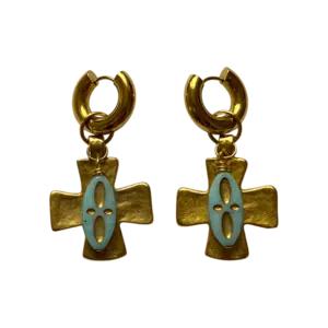 SCCOLLECTION Marlowe Chunky Gold Cross Earrings Turquoise - Blue