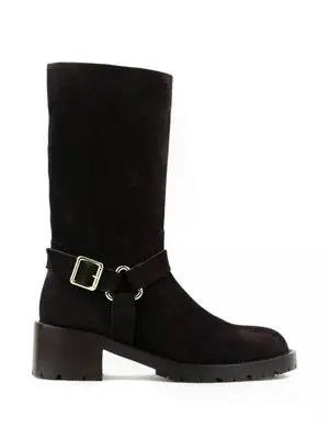 PAUL WARMER Biker Buckle-detail Suede Boots - Brown