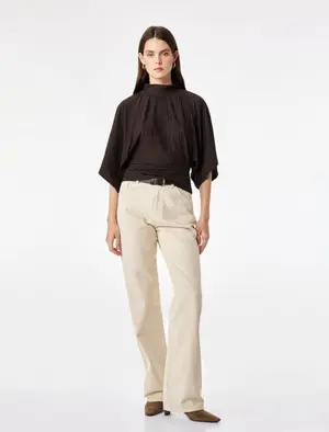 KOTON High Neck Textured Blouse - Brown