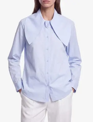 KOTON Long Sleeve Oversized Peter Pan Collar Shirt With Self-tie Detail