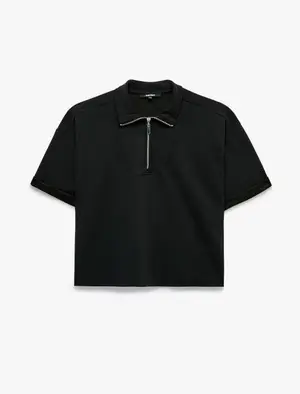 KOTON Regular Fit Modal Blend Short Sleeve Half Zip Polo T-shirt