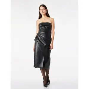 Koton Faux Leather Wrap Corset Dress