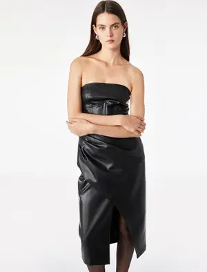 Koton Faux Leather Wrap Corset Dress