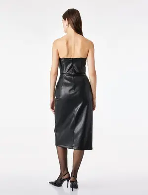 Koton Faux Leather Wrap Corset Dress