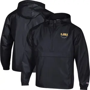 Champion Lsu Tigers Packable Hooded Windbreaker Half-zip Jacket