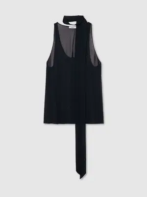 REISS Darla Sheer Crystal-detail Scarf-neck Vest - Navy