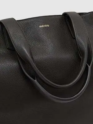REISS Weybourne Grained Leather Large Tote Bag