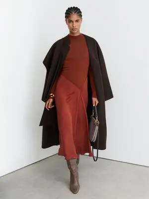 REISS Nora Petite Knitted Woven Mix High-neck Midi Dress