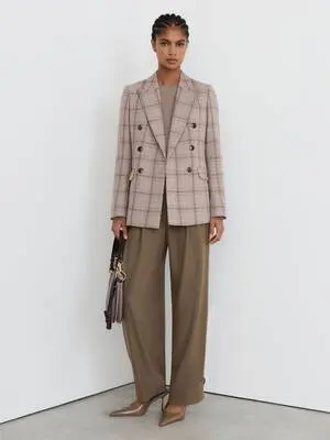 REISS Bella Wool-blend Woven-check Double-breasted Blazer