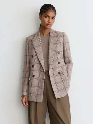 REISS Bella Wool-blend Woven-check Double-breasted Blazer