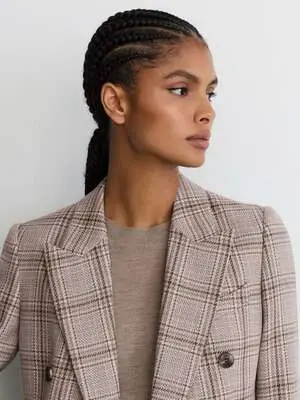 REISS Bella Wool-blend Woven-check Double-breasted Blazer