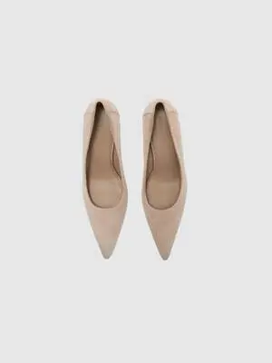 REISS Tilly Suede Pointed-toe Mid-heel Court Shoes - Light Taupe