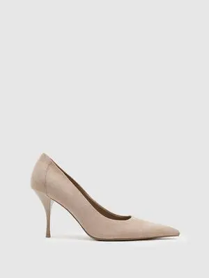 REISS Tilly Suede Pointed-toe Mid-heel Court Shoes - Light Taupe