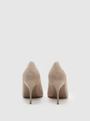 REISS Tilly Suede Pointed-toe Mid-heel Court Shoes - Light Taupe