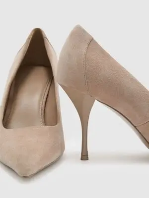 REISS Tilly Suede Pointed-toe Mid-heel Court Shoes - Light Taupe