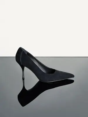 REISS Tilly Suede Pointed-toe Mid-heel Court Shoes - Navy