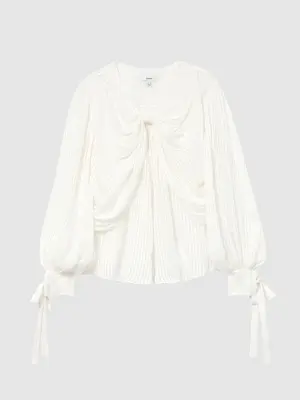REISS Cindy Jacquard-stripe Draped Bow-detail Blouse - Ivory