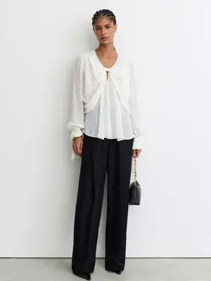 REISS Cindy Jacquard-stripe Draped Bow-detail Blouse - Ivory
