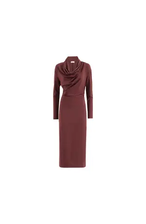 Brunello Cucinelli Techno Wool Jersey Dress With Draping And Monili