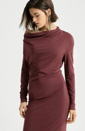Brunello Cucinelli Techno Wool Jersey Dress With Draping And Monili