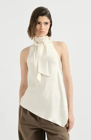 Brunello Cucinelli Silk Satin Top With Monili