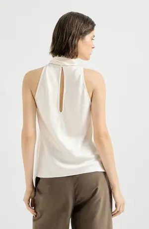 Brunello Cucinelli Silk Satin Top With Monili