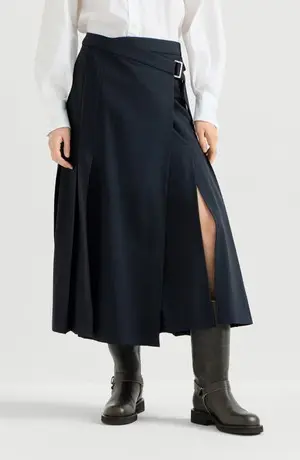 Brunello Cucinelli Tropical Luxury Wool Kilt Skirt