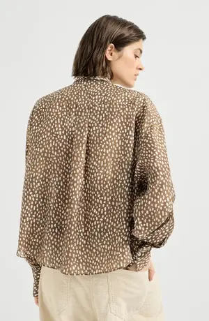 Brunello Cucinelli Silk Dapple Pongee Pussybow Blouse With Monili