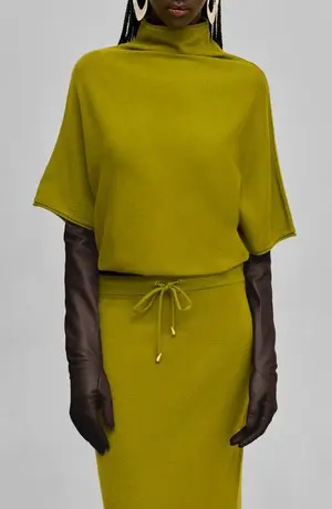Cult Gaia Azalea Funnel Neck Knit Top - Chive