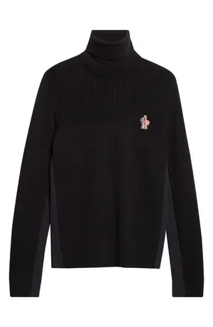 Moncler Mixed Media Turtleneck Sweater - Black
