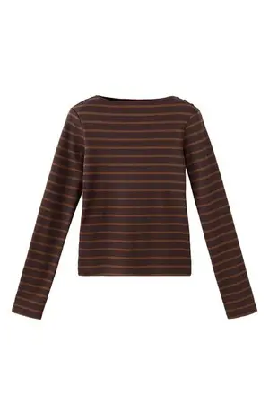 MANGO Stripe Boat Neck Long Sleeve Cotton T-shirt