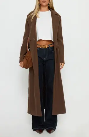 PRINCESS POLLY Lovergirl Longline Coat - Brown